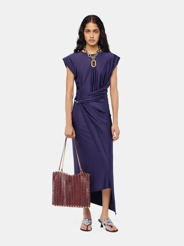 Rabanne Navy Jersey Midi Dress With Piercing - Blue