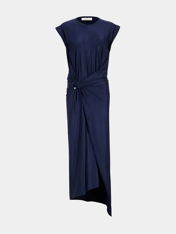 Rabanne Jersey Midi Dress With Piercing - Blue