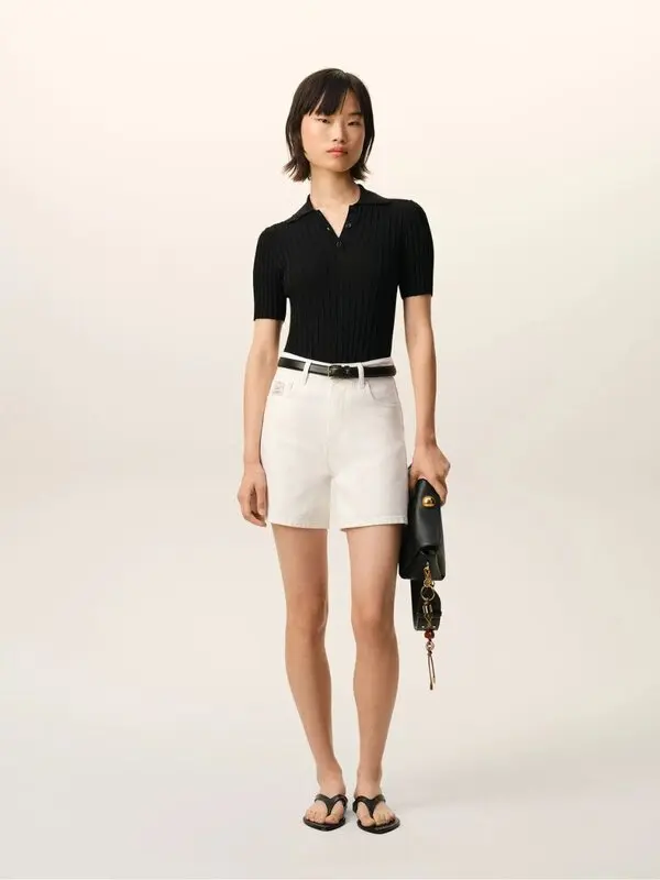 AMI Paris Cotton Twill Shorts With Heritage Label - Cream