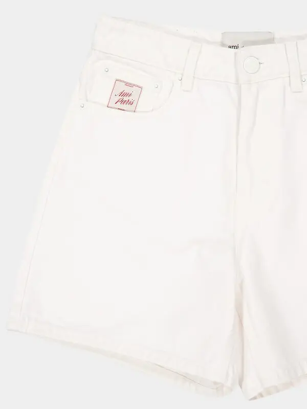 AMI Paris Cotton Twill Shorts With Heritage Label - Cream