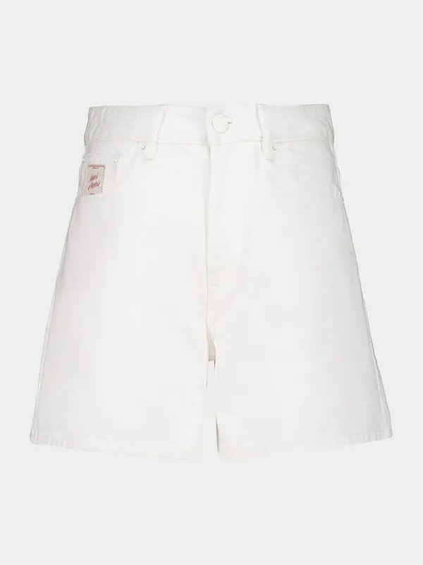 AMI Paris Cotton Twill Shorts With Heritage Label - Cream