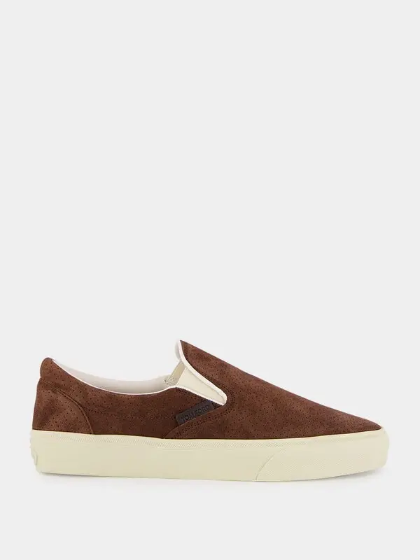 TOM FORD Perforated Suede Jude Slip-on Sneakers - Brown