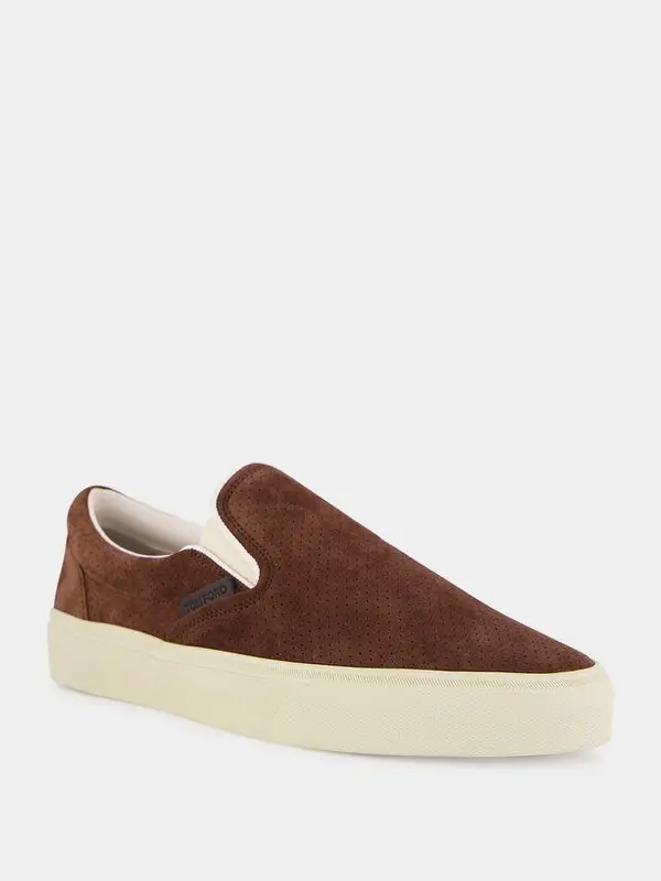 TOM FORD Perforated Suede Jude Slip-on Sneakers - Brown