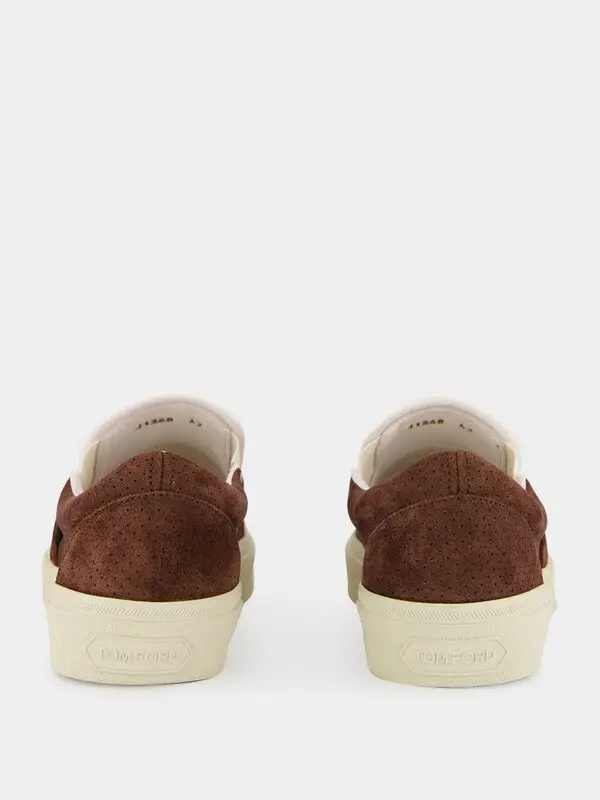 TOM FORD Perforated Suede Jude Slip-on Sneakers - Brown
