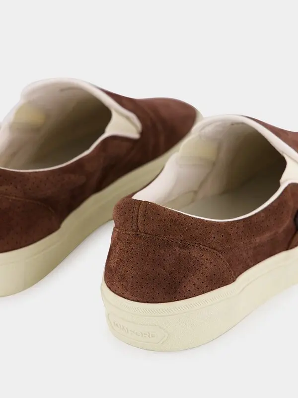 TOM FORD Perforated Suede Jude Slip-on Sneakers - Brown