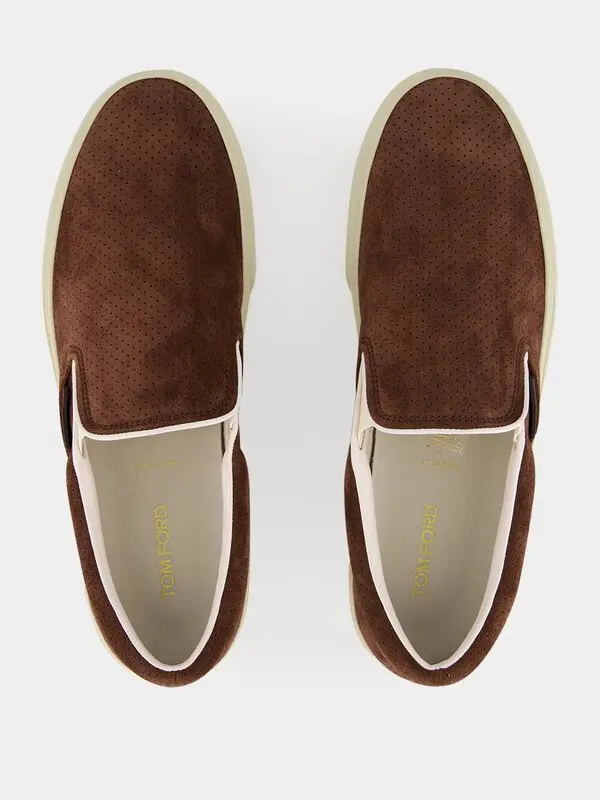 TOM FORD Walnut And Cream Perforated Suede Jude Slip-on Sneaker - Brown