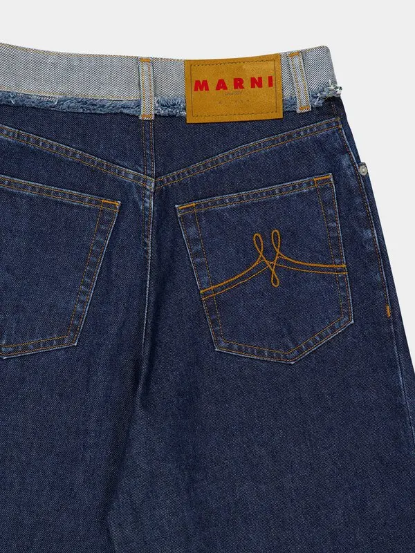Marni Inside-out Wide Leg Denim Jeans - Blue