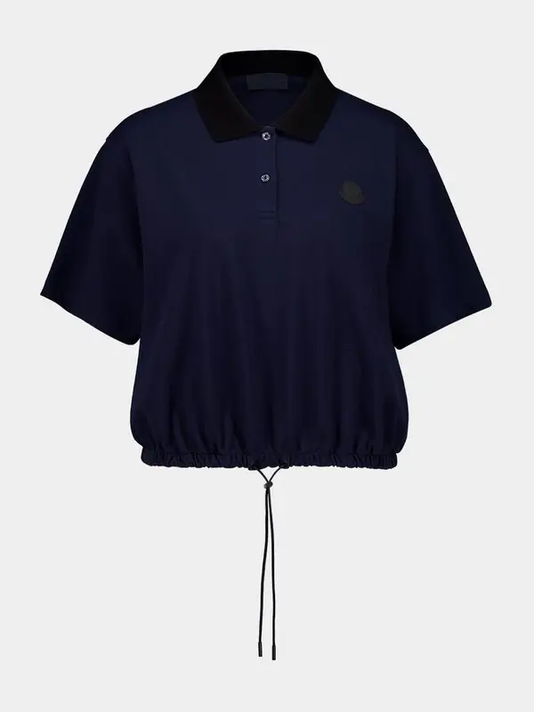 Moncler Night Cropped Cotton Piquet Polo Shirt - Blue