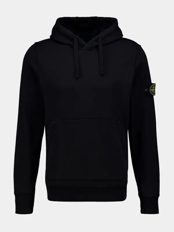 Stone Island Organic Cotton Fleece Hooded Sweatshirt - Black