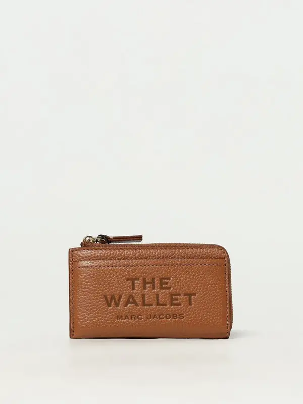 Marc Jacobs The Wallet Pebbled Leather Card Holder With Zip And Embossed Logo - Brown