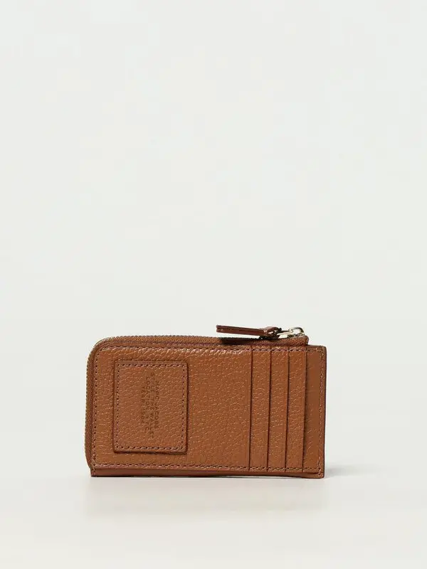 Marc Jacobs The Wallet Pebbled Leather Card Holder With Zip And Embossed Logo - Brown