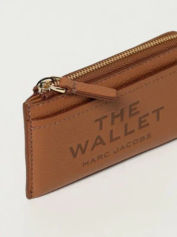Marc Jacobs The Wallet Pebbled Leather Card Holder With Zip And Embossed Logo - Brown