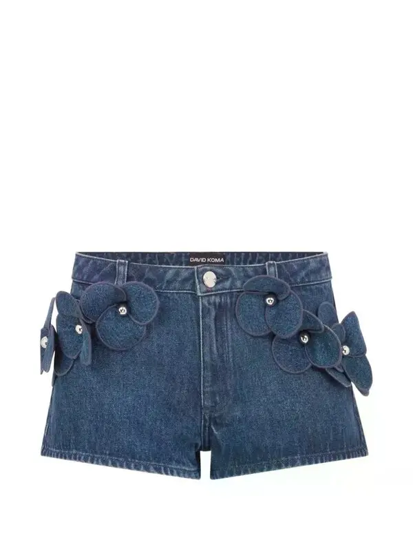 David Koma 3d Flower Embellished Denim Mini Shorts