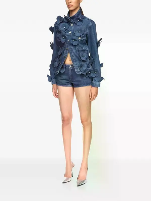 David Koma 3d Flower Embellished Denim Mini Shorts