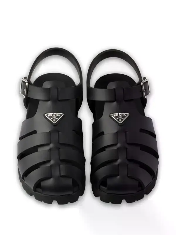 Prada Rubber Fisherman Sandals With Triangle Logo - Black