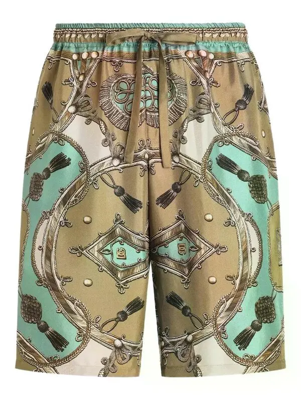 Dolce & Gabbana Printed Silk Drawstring Shorts - Neutrals