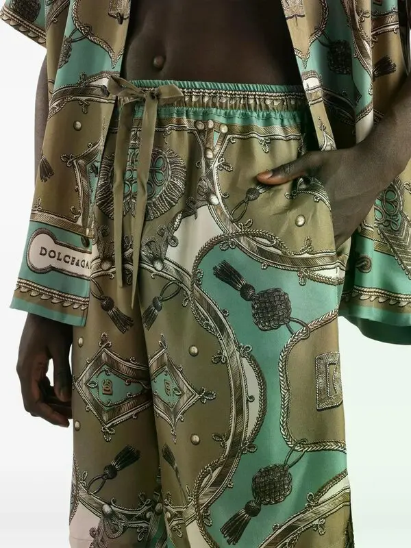 Dolce & Gabbana Printed Silk Drawstring Shorts