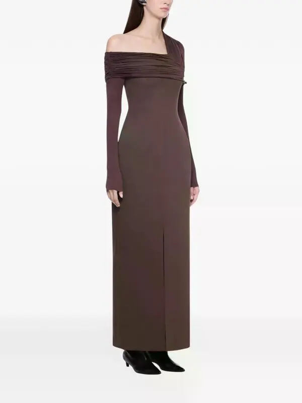 CHATS BY C.DAM Simone Asymmetric Draped Maxi Dress - Brown