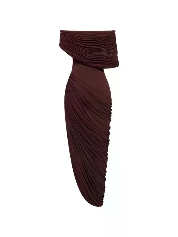 CHATS BY C.DAM Draped Off-shoulder Midi Dress