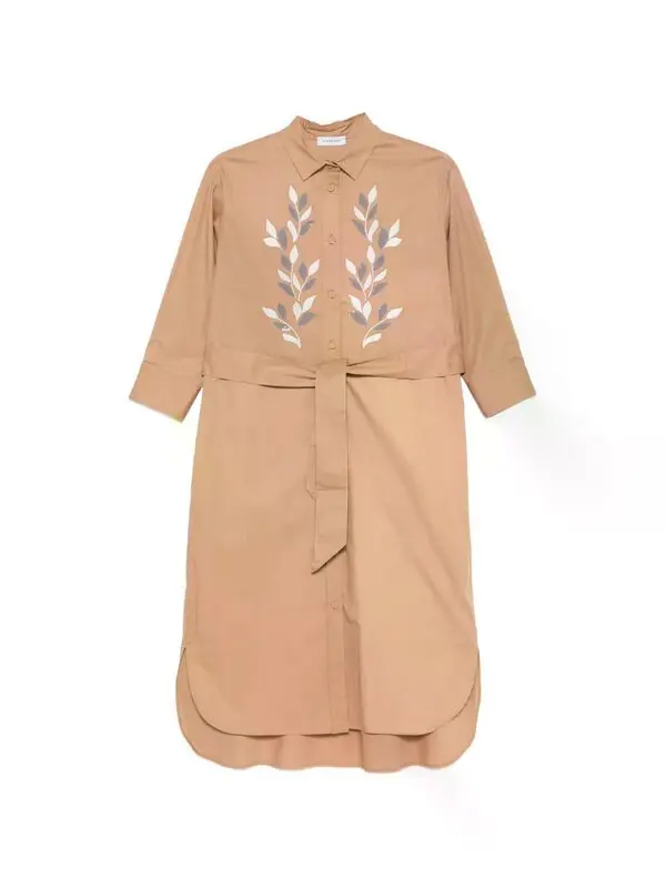 ROSSO 35 Leaf-motif Belted Shirt Dress