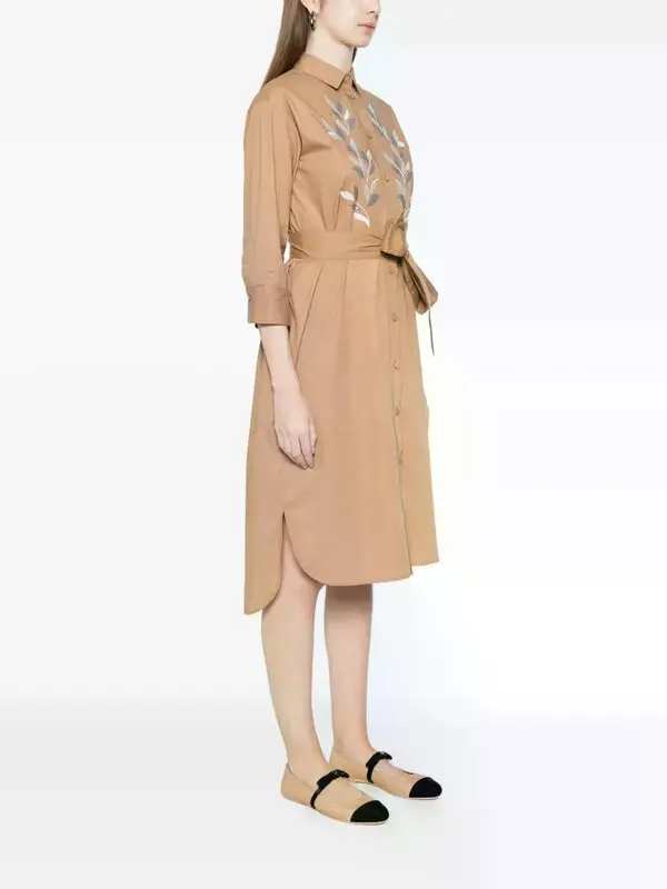 ROSSO 35 Leaf-motif Belted Shirt Dress