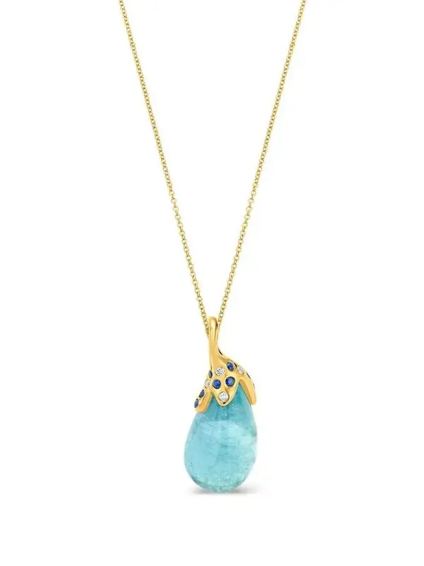 EDINA KISS Aquamarine, Diamond, And Sapphire Pendant Necklace - Gold