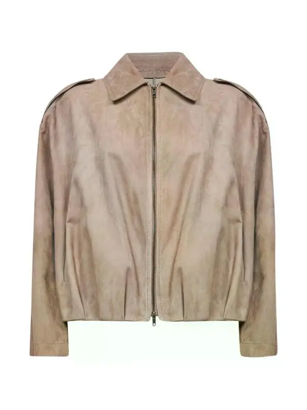 SALVATORE SANTORO Gathered Leather Jacket - Neutrals