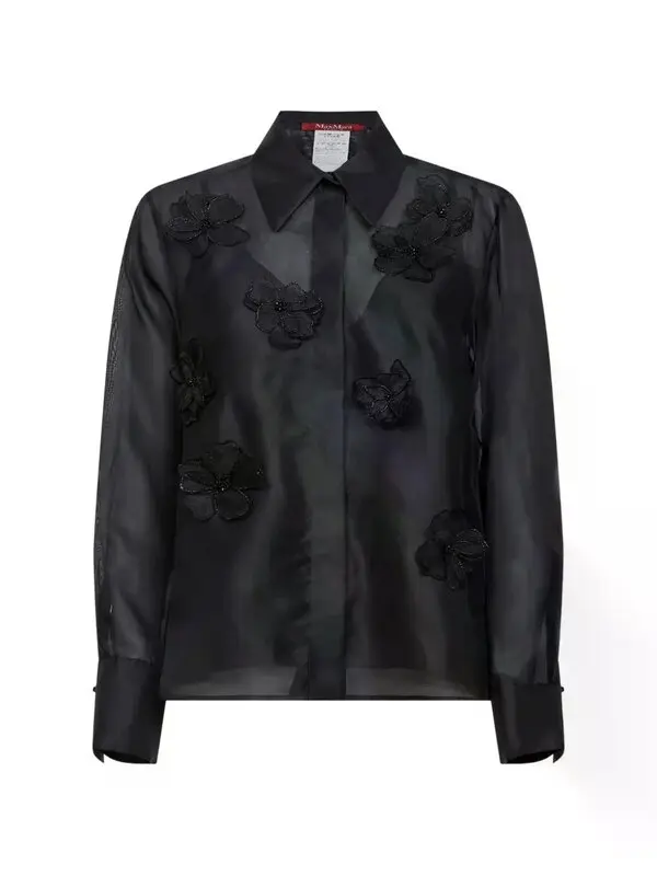 Max Mara Organza Flowers Beaded Shirt - Black