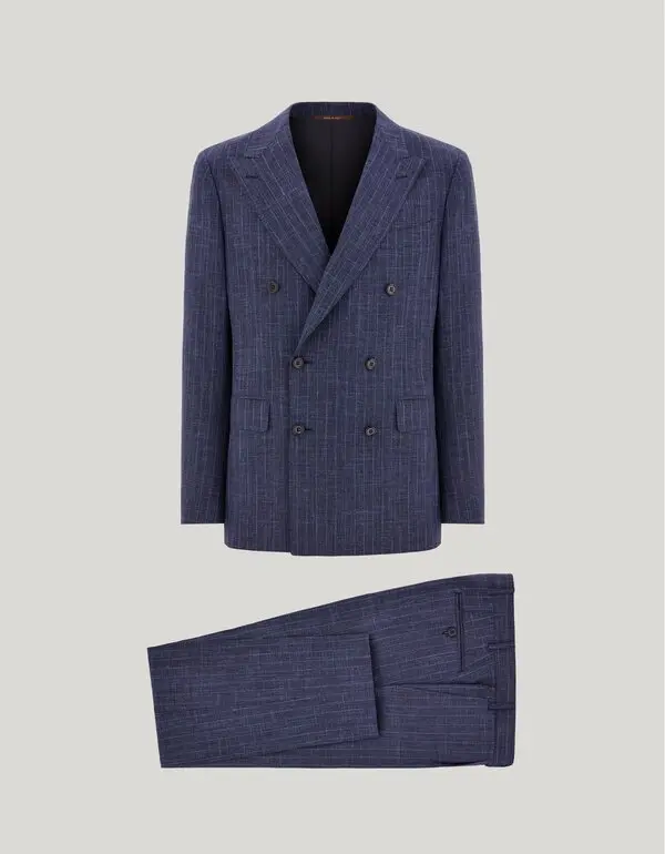 Canali Wool, Silk And Linen Double-breasted Modern-fit Pinstripe Suit - Blue