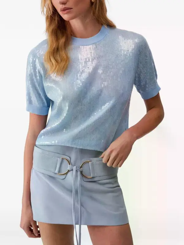 Liu Jo Sequin-embelished Round-neck Blouse - Blue