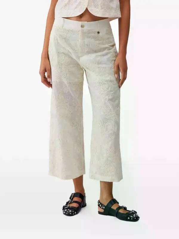 Liu Jo Sequin-embroidered Muslin Trousers - Neutrals