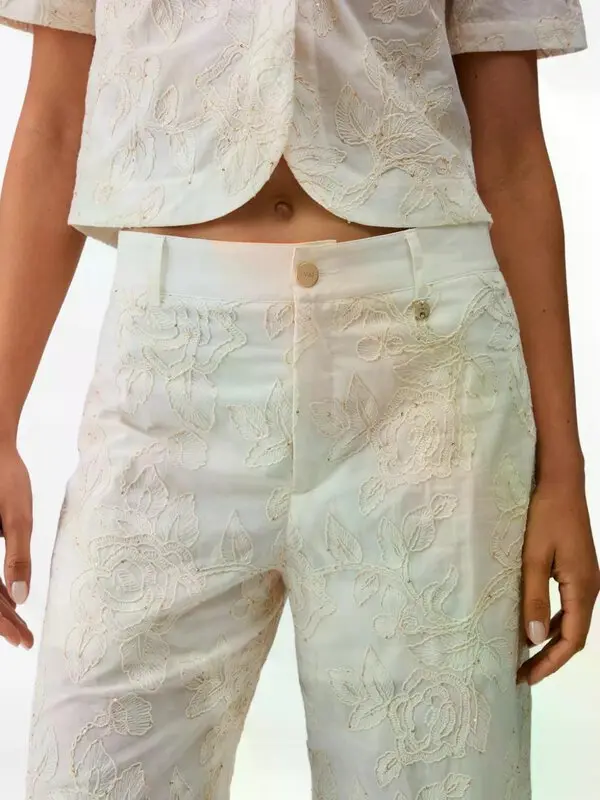 Liu Jo Sequin-embroidered Muslin Trousers - Neutrals