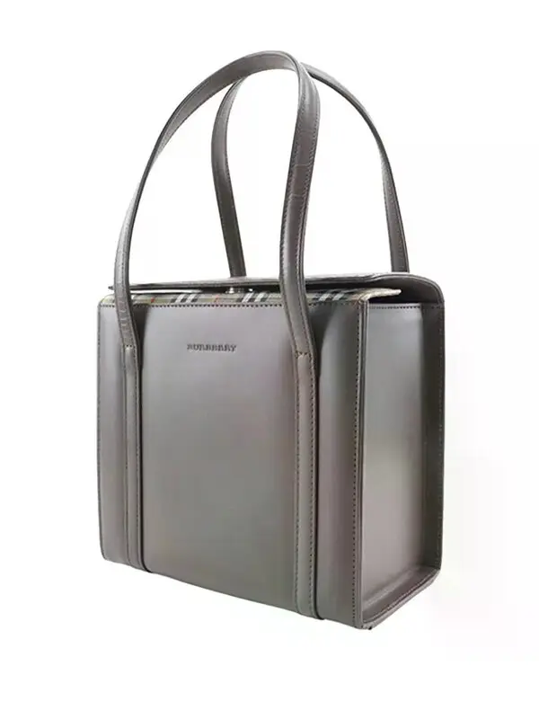 Burberry House Check Canvas Trimmed Leather Box Handbag