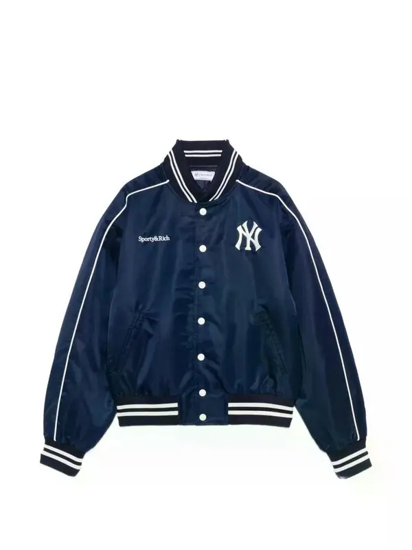 SPORTY & RICH Logo-embroidered Bomber Jacket - Blue