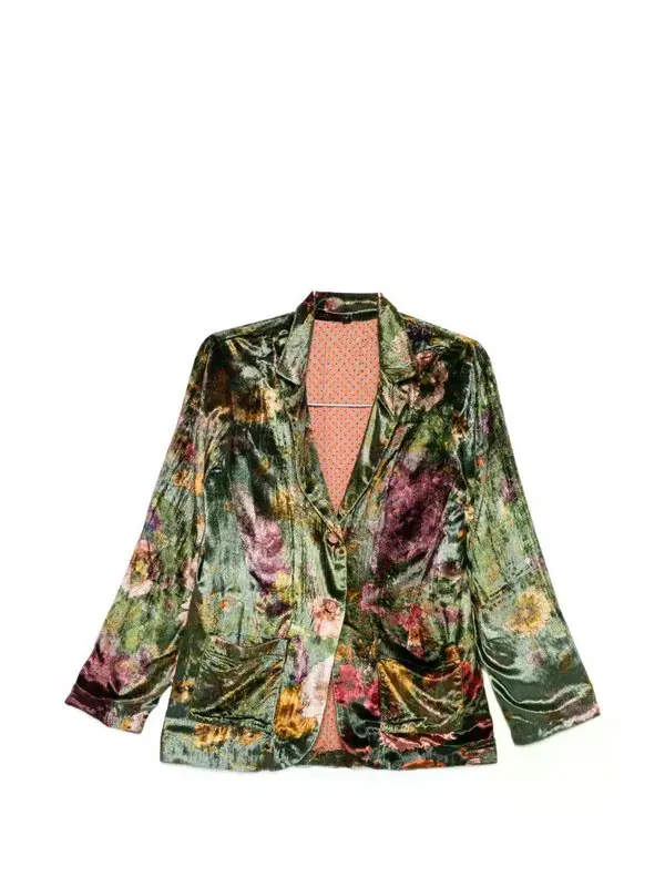 YAVI Floral Print Velvet Blazer