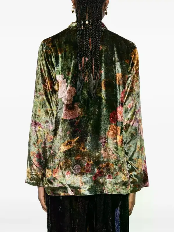 YAVI Floral Print Velvet Blazer