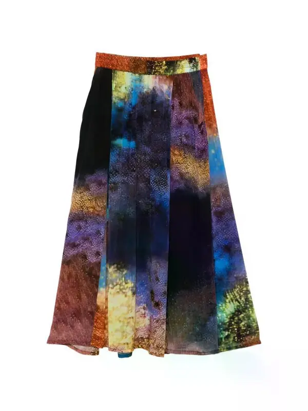 YAVI Panelled Printed Midi Skirt - Black