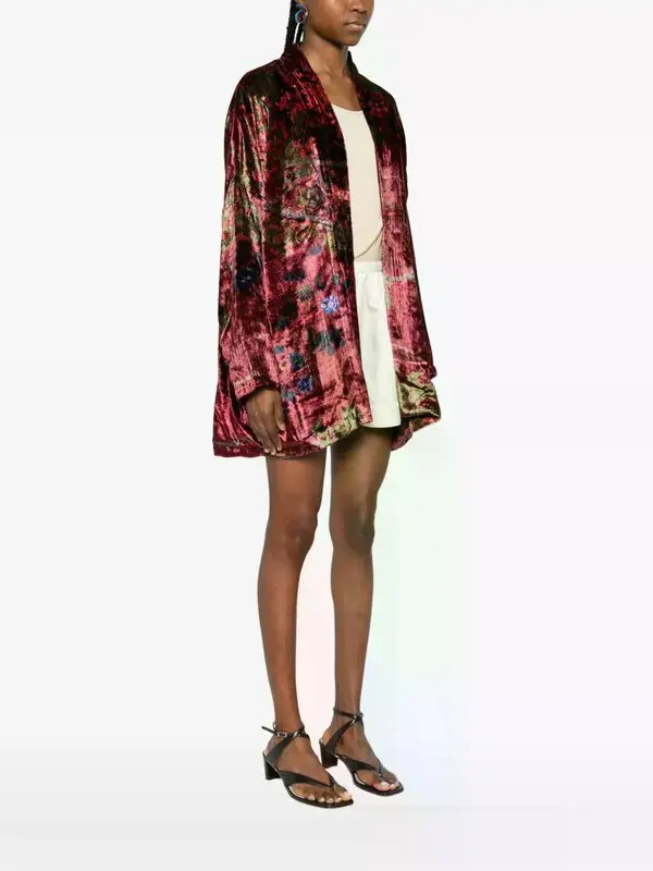 YAVI Floral Print Velvet Jacket