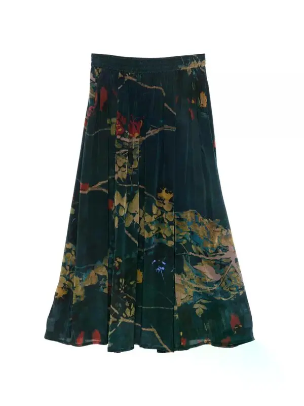 YAVI Floral Pleated Midi Skirt