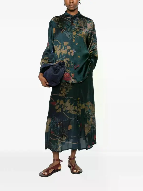 YAVI Floral Pleated Midi Skirt