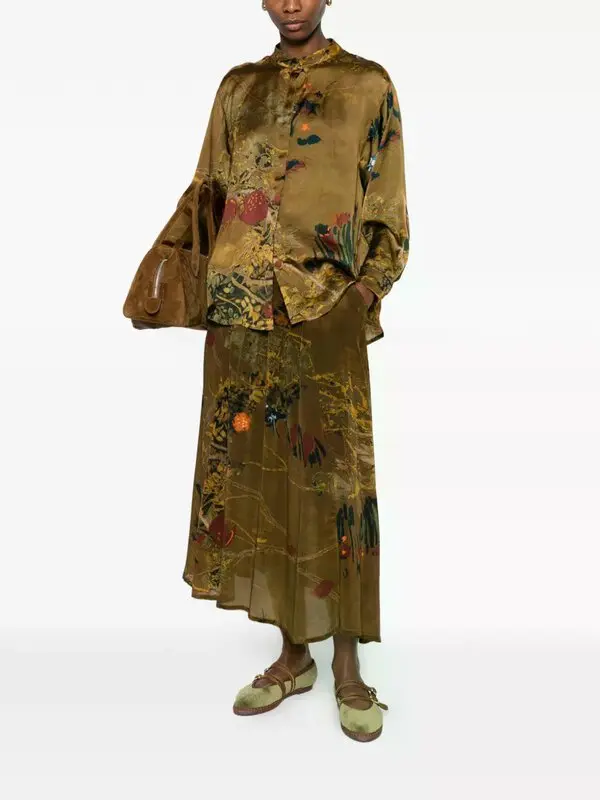 YAVI Floral Print Pleated Skirt