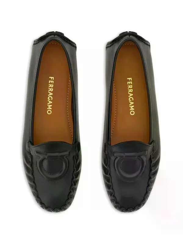 FERRAGAMO Gancini Detail Driver Loafers - Black
