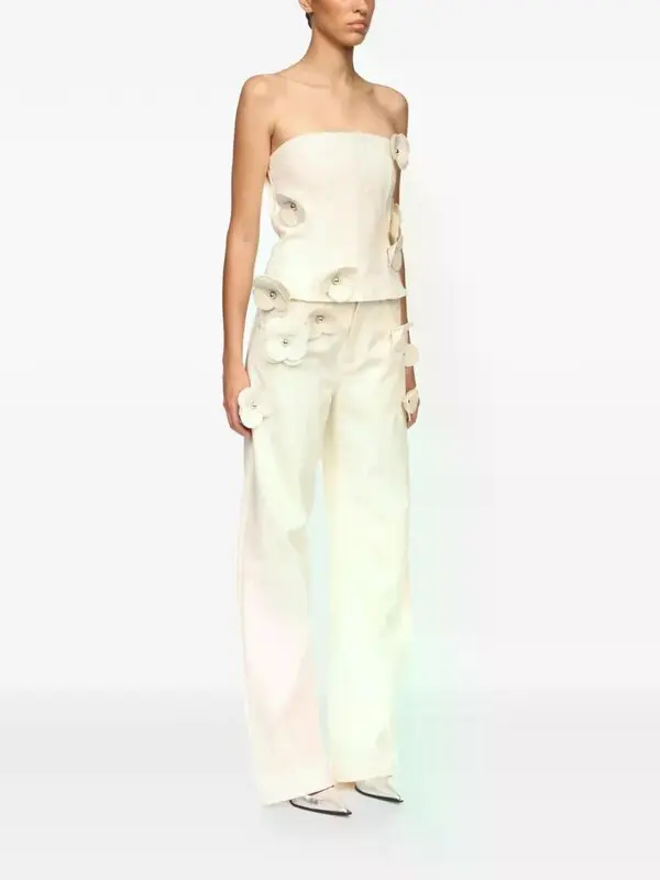 David Koma 3d Flower Cotton Denim Trousers