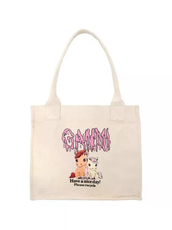 GANNI Large Graphic Pony Tote Bag - Neutrals