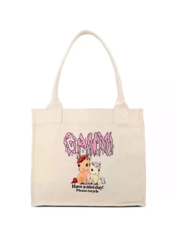 GANNI Large Graphic Tote Bag - Neutrals