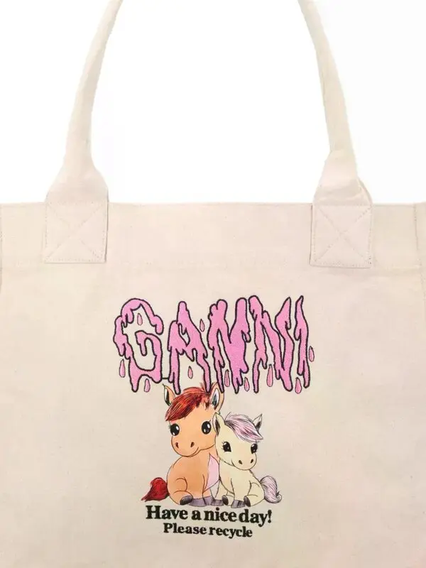 GANNI Large Graphic Tote Bag - Neutrals