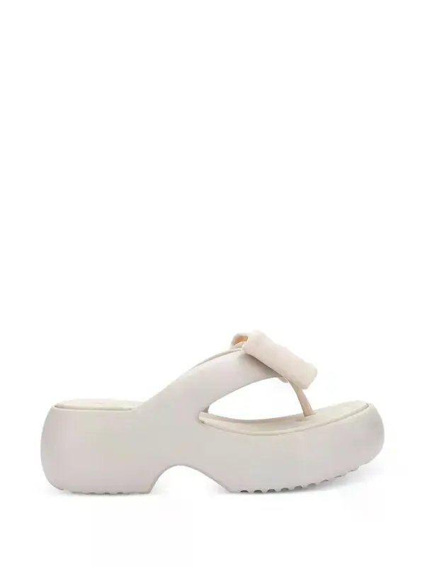 Melissa Free Fuzzy Platform Bow Flip-flops - Neutrals