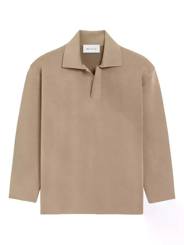 AMI Paris Wool Long Sleeves Polo - Neutrals