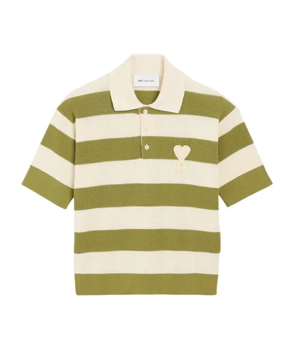 AMI Paris De Coeur Striped Polo Top - Neutrals