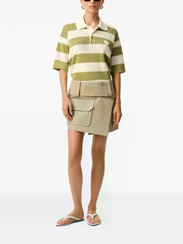 AMI Paris De Coeur Striped Polo Top - Neutrals